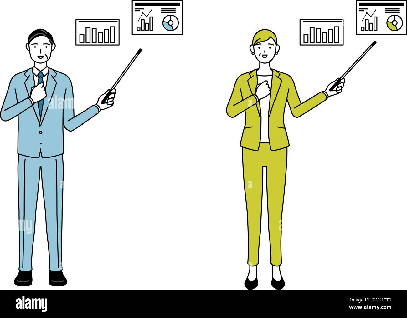 Simple line drawing illustration of businessman and businesswoman ...