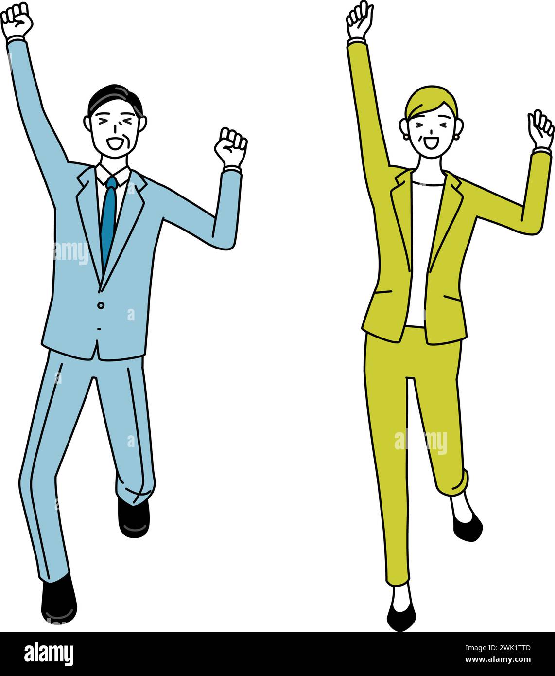 Simple line drawing illustration of businessman and businesswoman ...