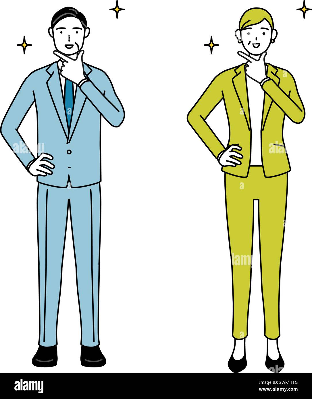 Simple line drawing illustration of businessman and businesswoman ...
