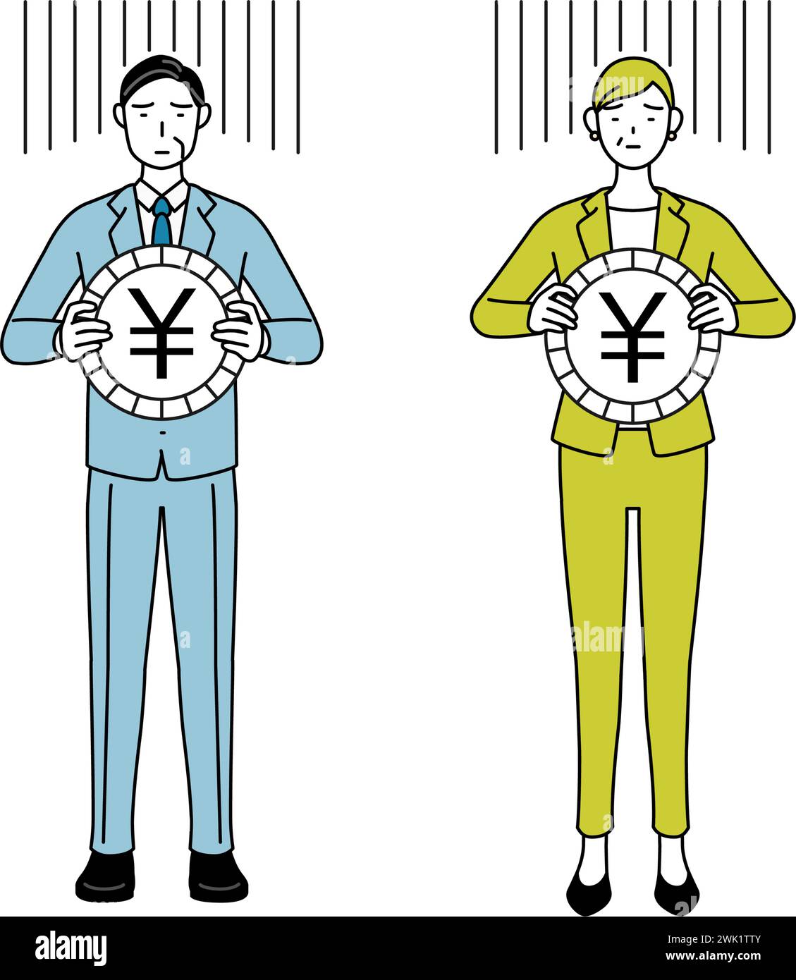 Simple line drawing illustration of businessman and businesswoman ...