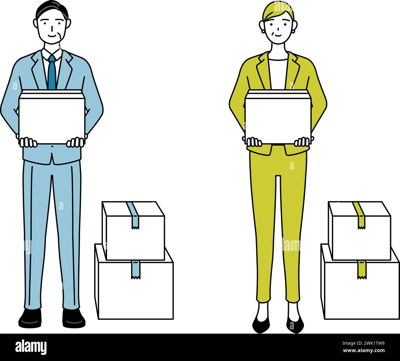 Simple line drawing illustration of businessman and businesswoman ...