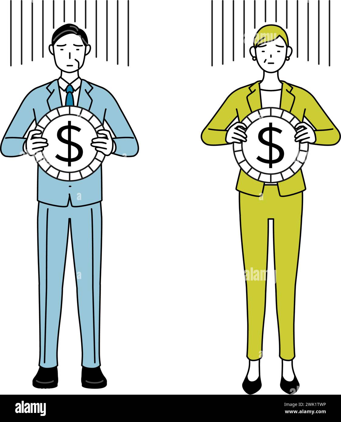 Simple line drawing illustration of businessman and businesswoman ...