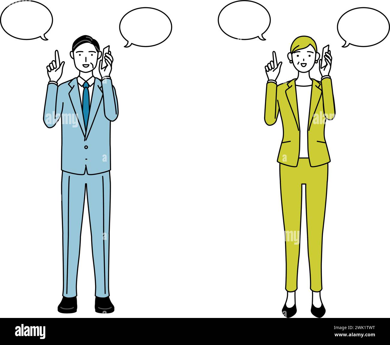 Simple line drawing illustration of businessman and businesswoman ...