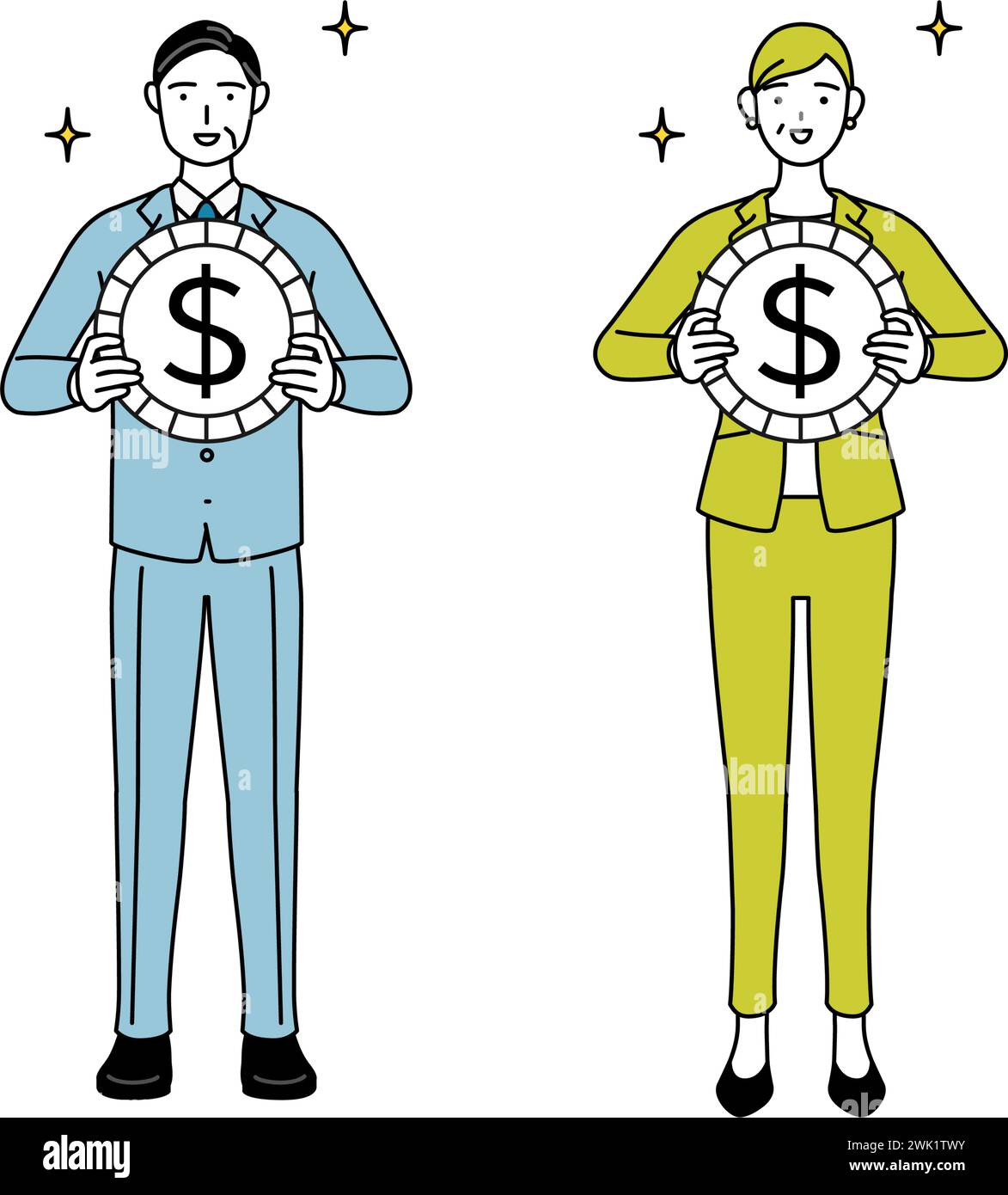 Simple line drawing illustration of businessman and businesswoman ...