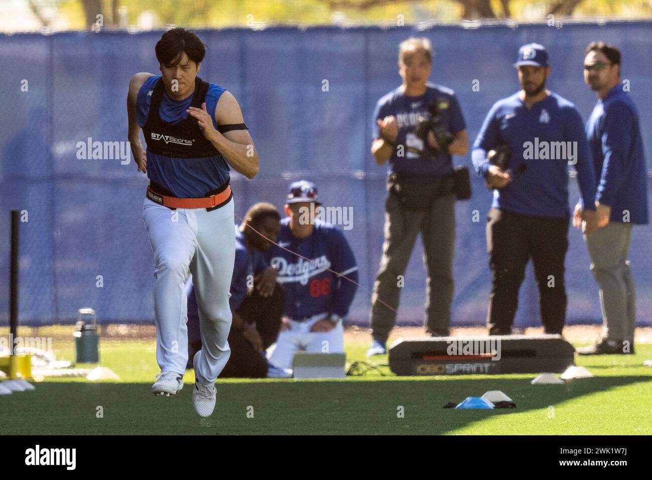 Los Angeles Dodgers' Shohei Ohtani works out during baseball spring ...