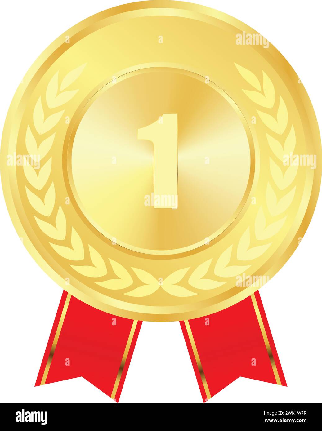 Realistic Gold Medal with red ribbon Vector, 1st Golden Award, 1st Prize, Golden Challenge Award ...