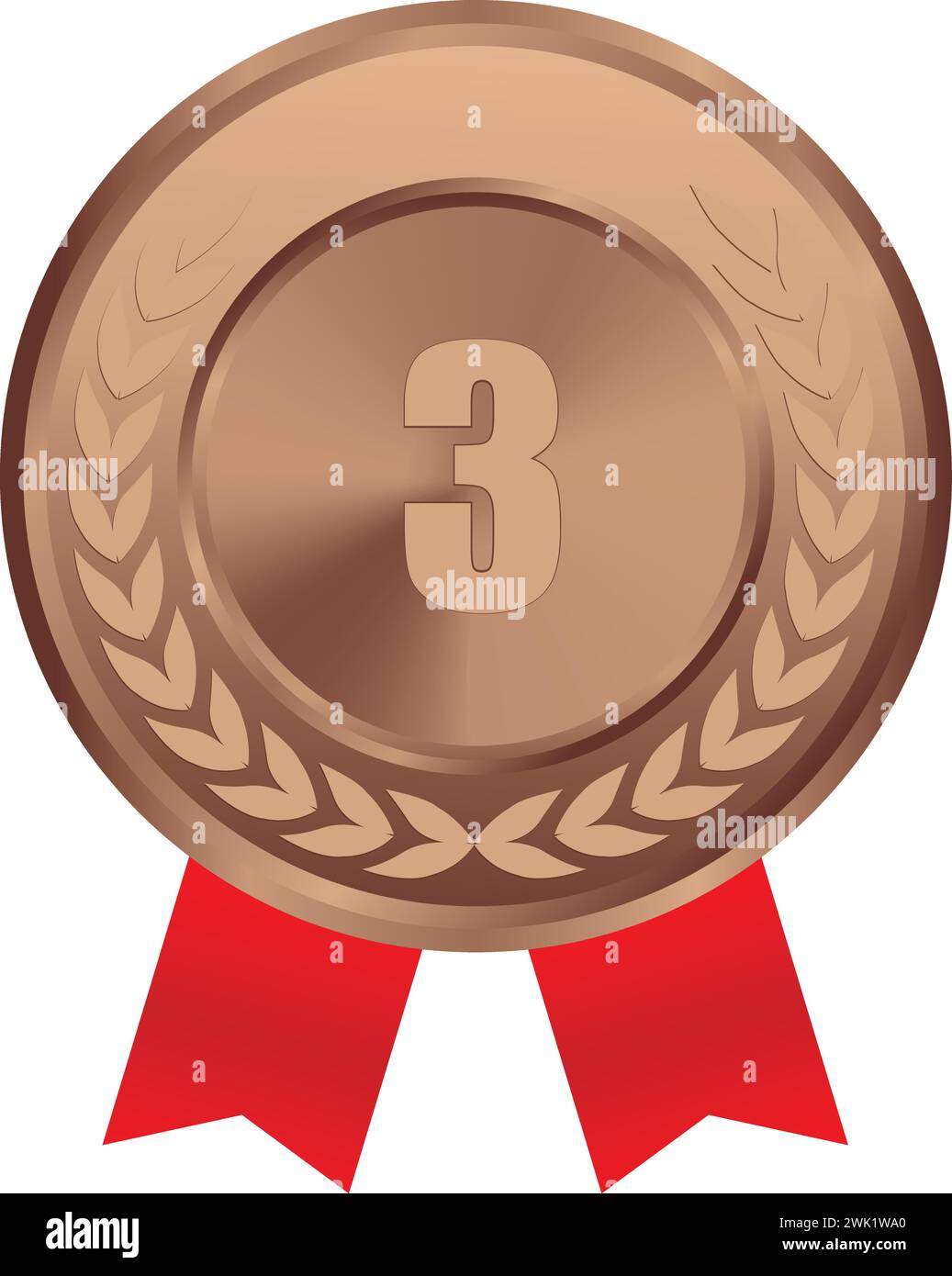 Realistic Bronze Medal Vector with red ribbon, 3rd Bronze Award, 3rd ...