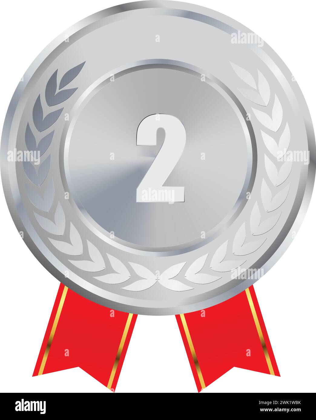 Realistic Silver Medal with red ribbon Vector, 2nd Silver Award, 2nd ...