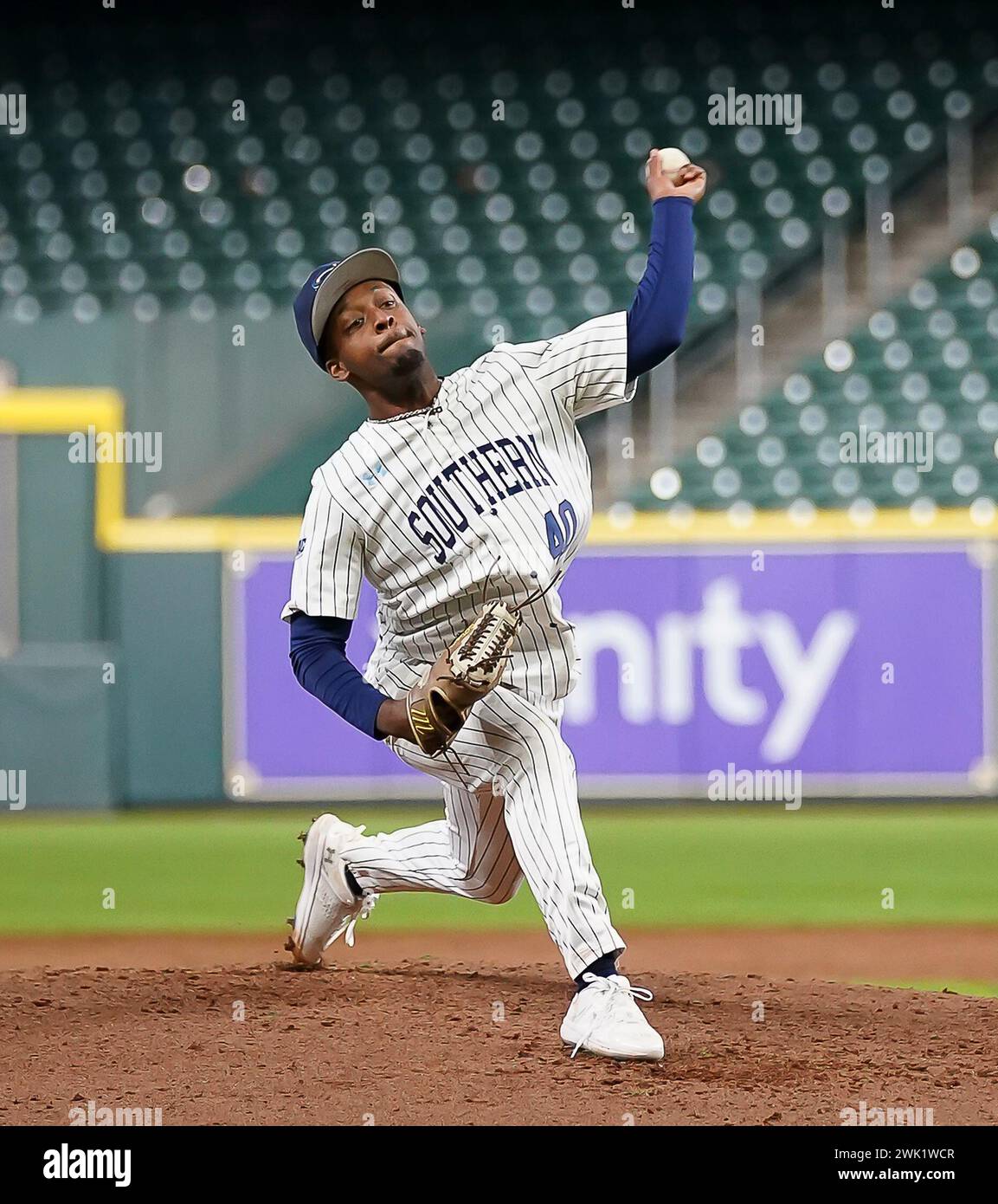 Houston, United States. 17th Feb, 2024. Southern Jaguars pitcher CALEB ...