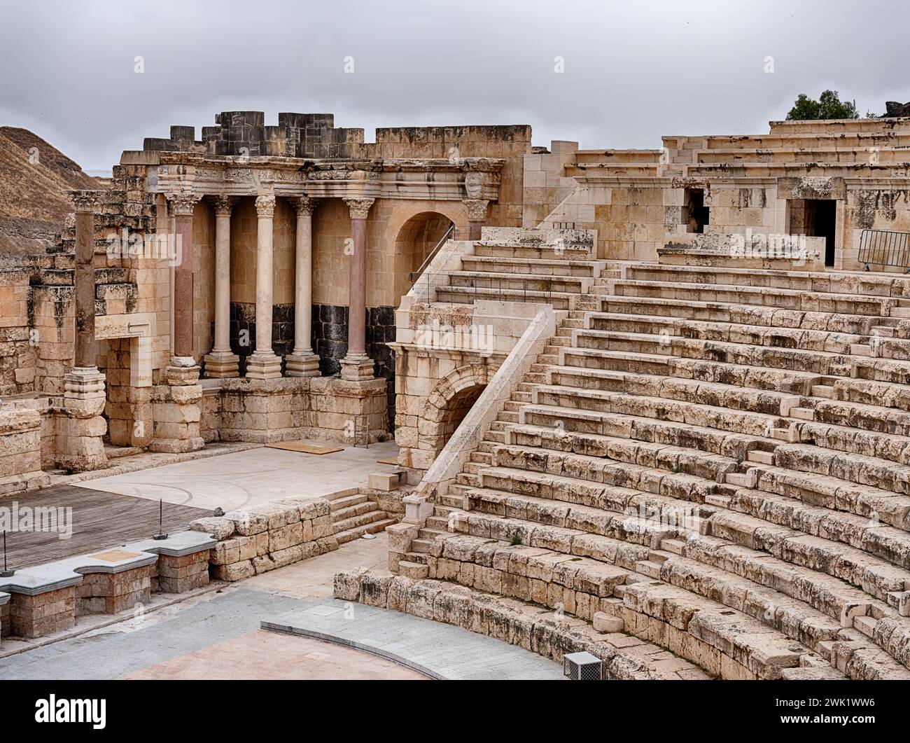 A portion of the ancient Roman theatre of Scythopolis shows the seating ...