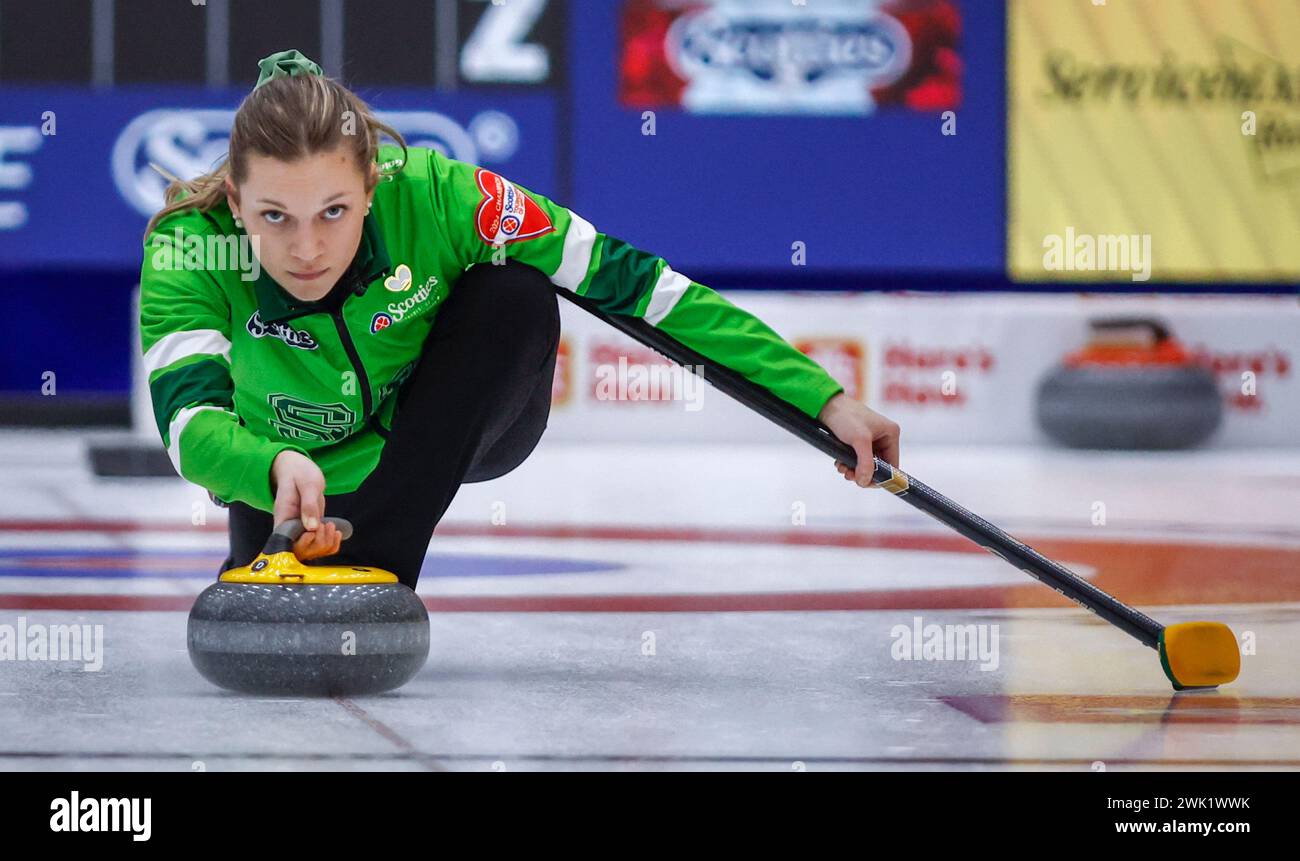 Calgary, Canada. 17th Feb, 2024. Team Saskatchewan skip Skylar Ackerman ...