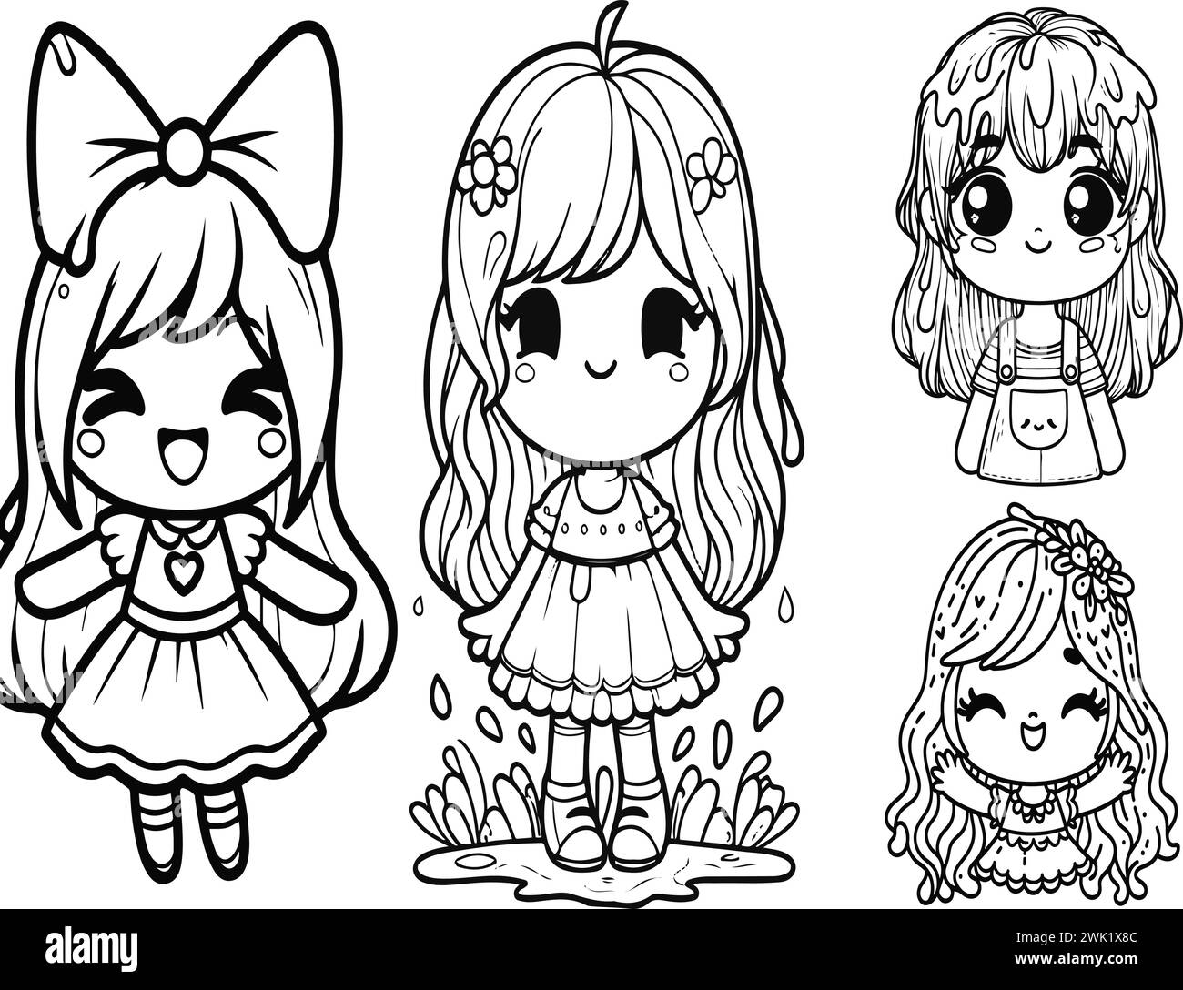 Cute little girl outline drawing Stock Vector Images - Alamy