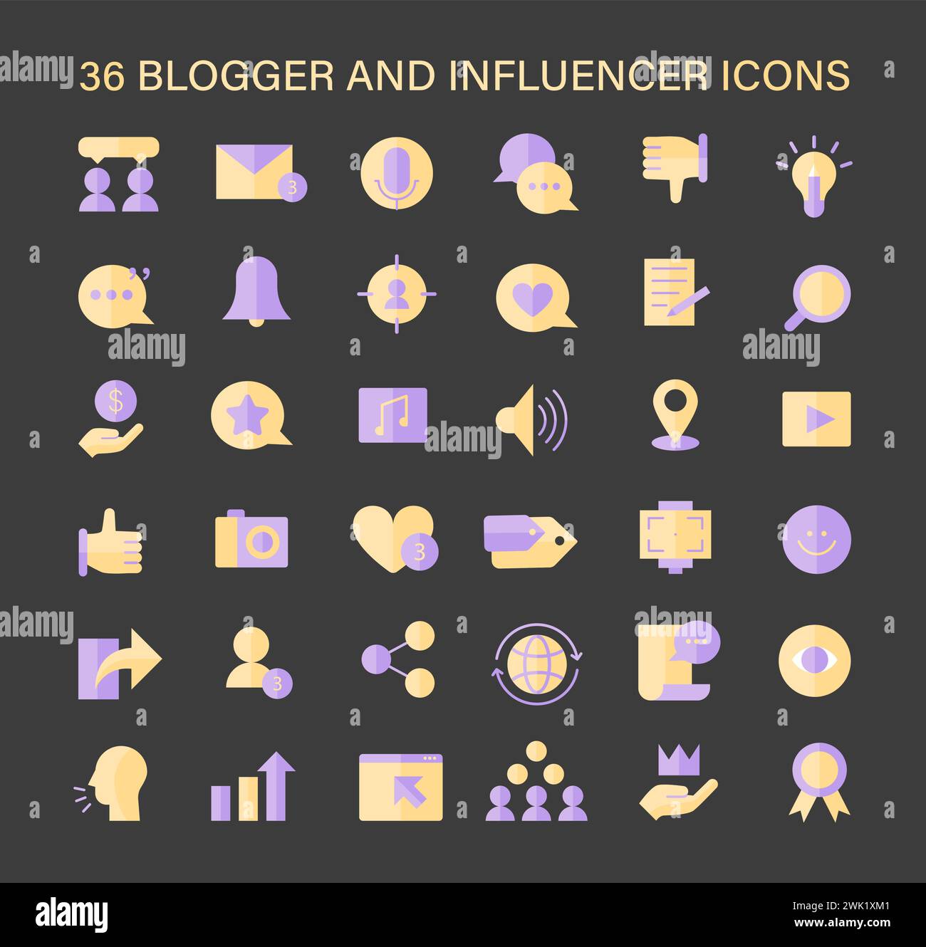 Blogger and Influencer icons set. Versatile icons for content creation ...