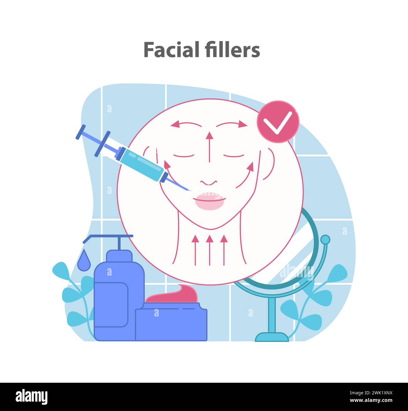 Rejuvenating facial fillers treatment. An illustration showing a serene ...