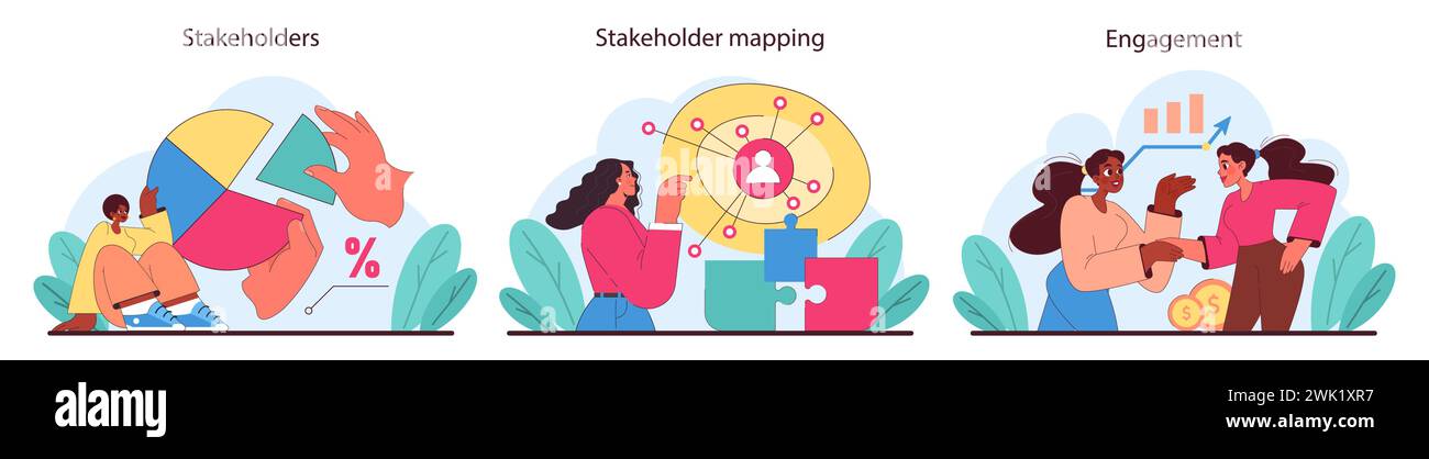 Stakeholder engagement set. Illustrating dynamic interactions ...