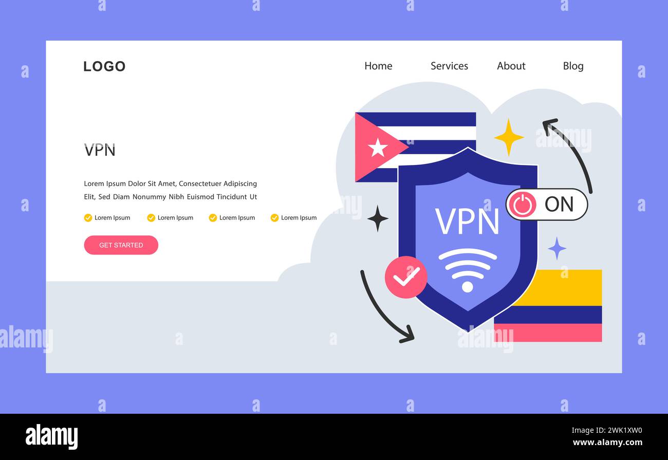 VPN service web banner or landing page. Virtual pivate network access. Secure Internet ...