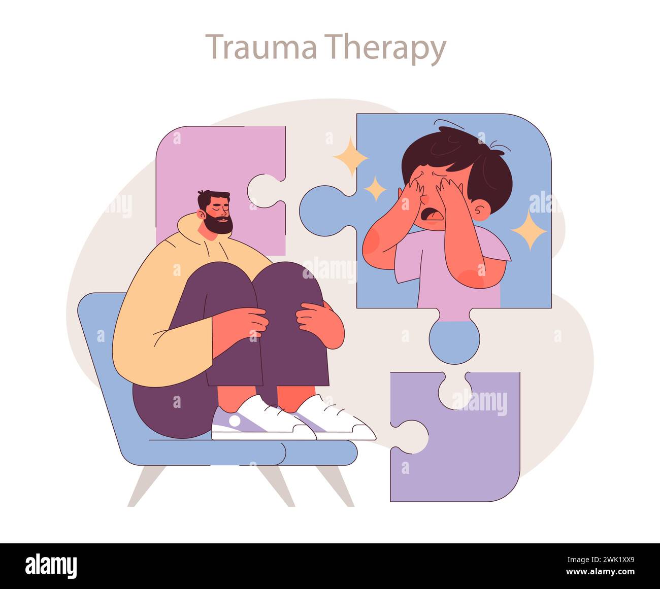 Healing Journey concept. A psychotherapist helps a man piece together ...