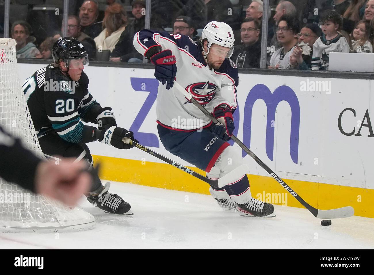Columbus Blue Jackets defenseman Ivan Provorov (9) skates with the puck ...
