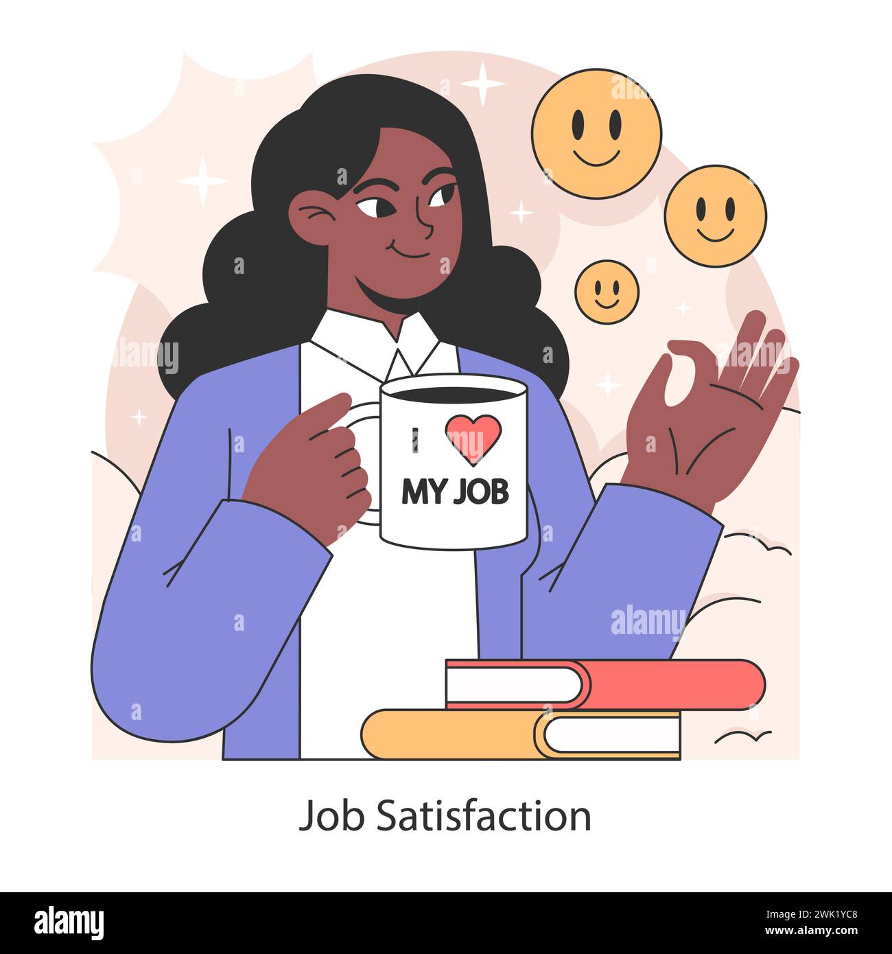 Job satisfaction. Female business character holding a mug love my job ...