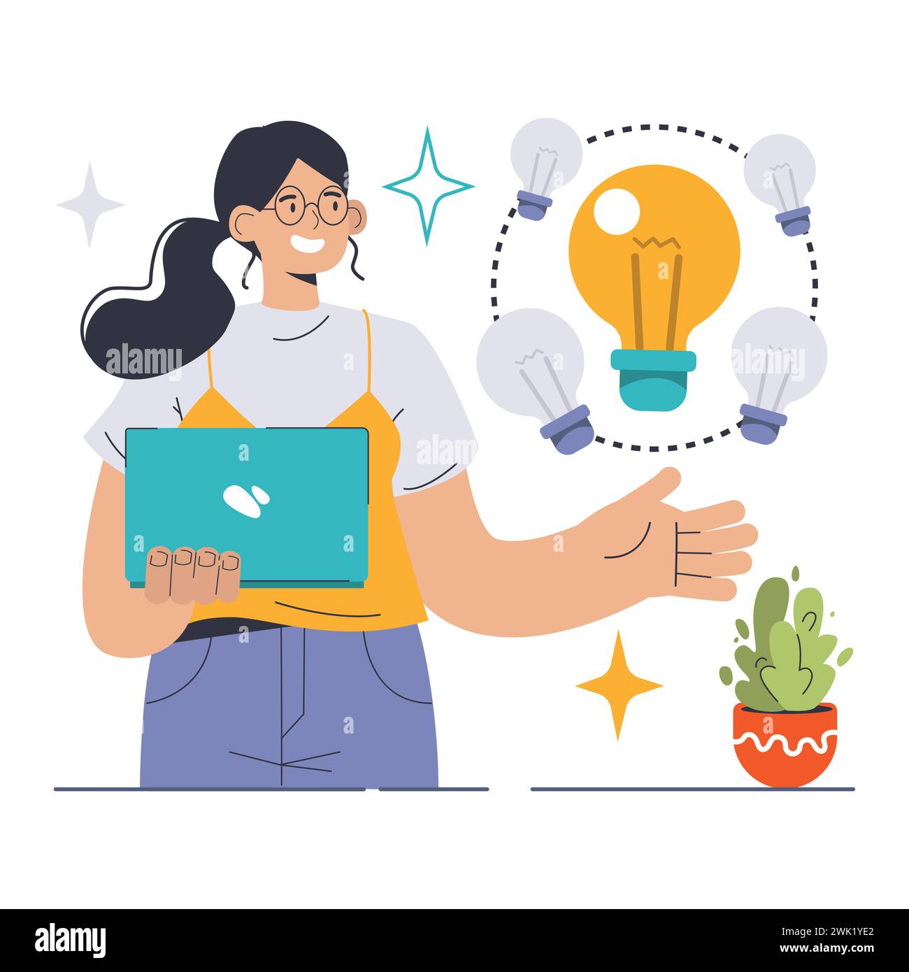 Innovative Differentiation Strategy. Confident woman showcases bright ...