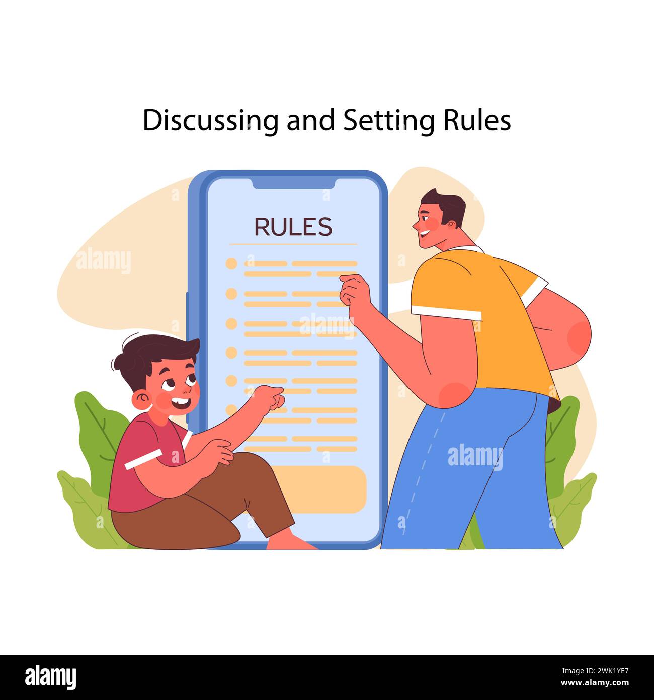 Discussing and setting rules concept. Parent and child collaboratively ...