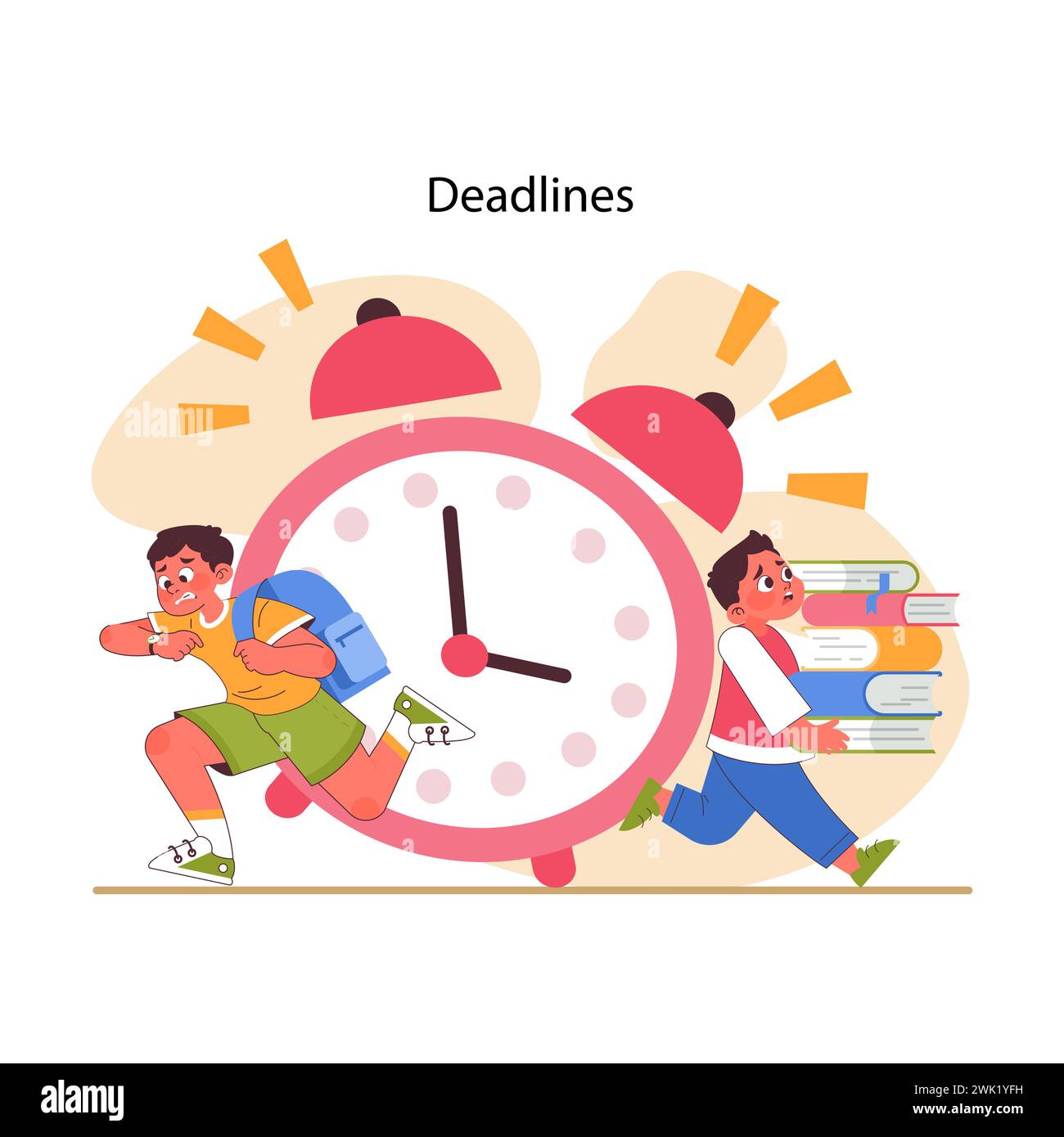 Educational stress concept. Students race against the clock carrying ...
