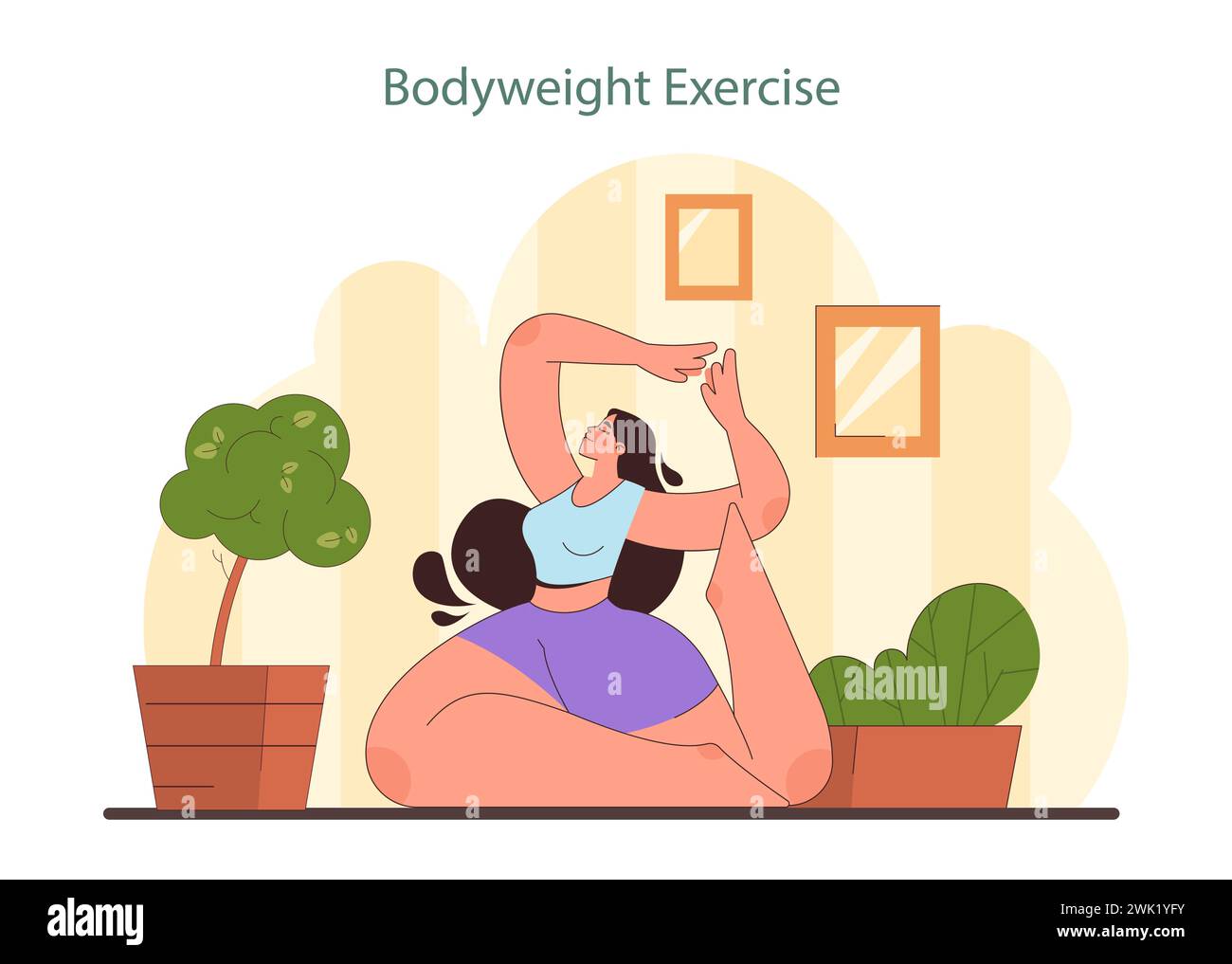 Home Workout illustration. A woman performs bodyweight exercise ...