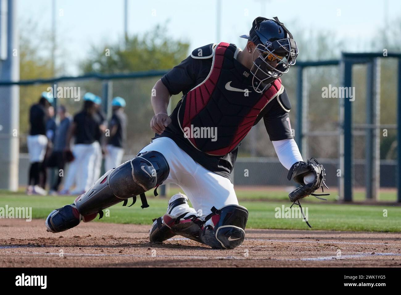 Arizona Diamondbacks catcher Gabriel Moreno makes a sweeping tag during ...