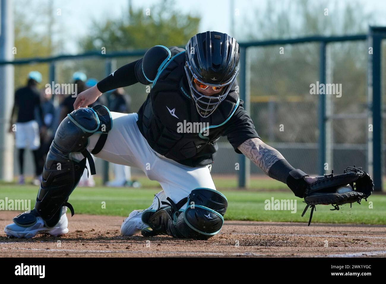 Arizona Diamondbacks catcher Jose Herrera makes a sweeping tag during ...