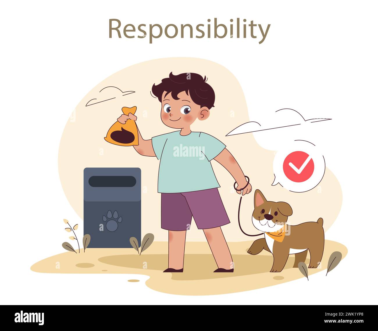 Responsibility. A boy demonstrates responsible pet care by disposing of ...