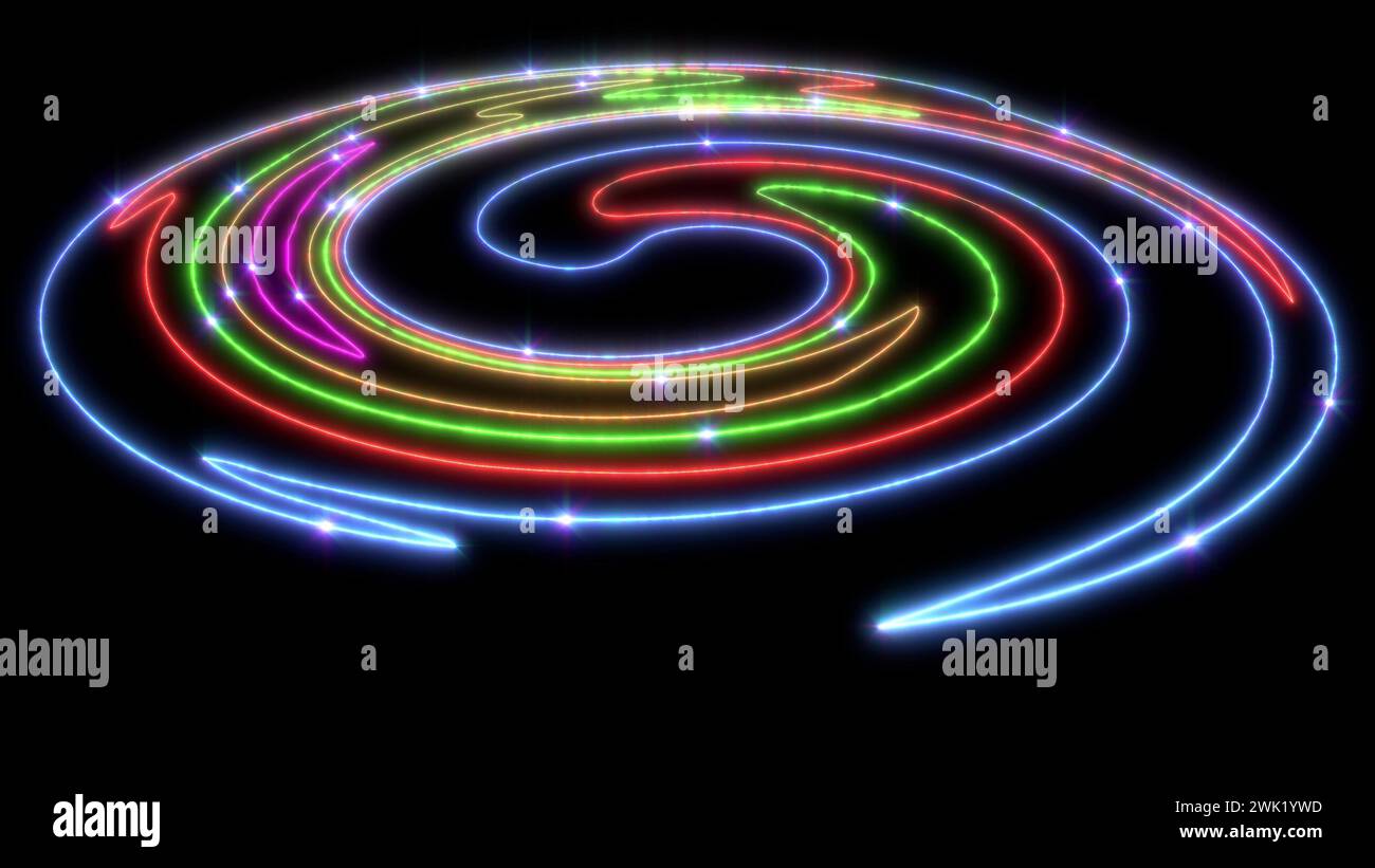 Color glow curve lights on black back 3d render Stock Photo - Alamy