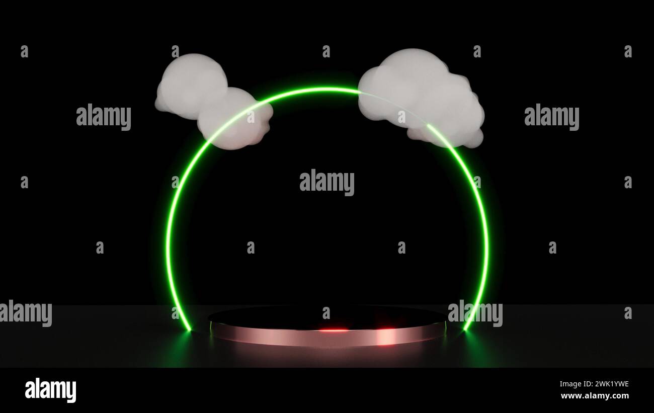 Color neon led circle mockup gray clouds intro 3d render Stock Photo ...