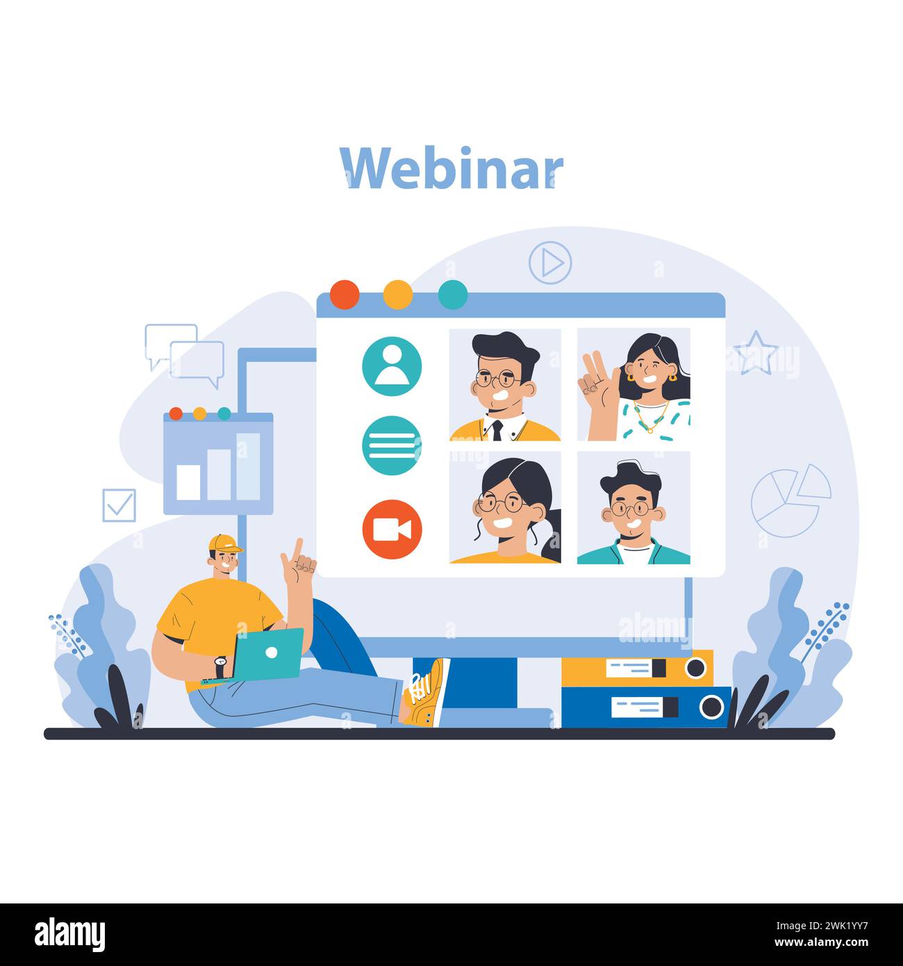 Webinar concept. Engaged online audience and interactive digital ...