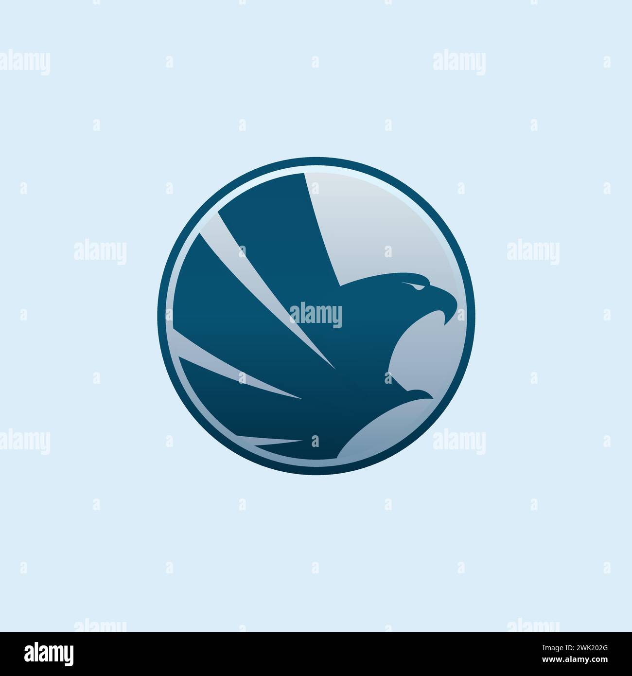 A logo featuring a circle emblem of a flying eagle in navy blue ...