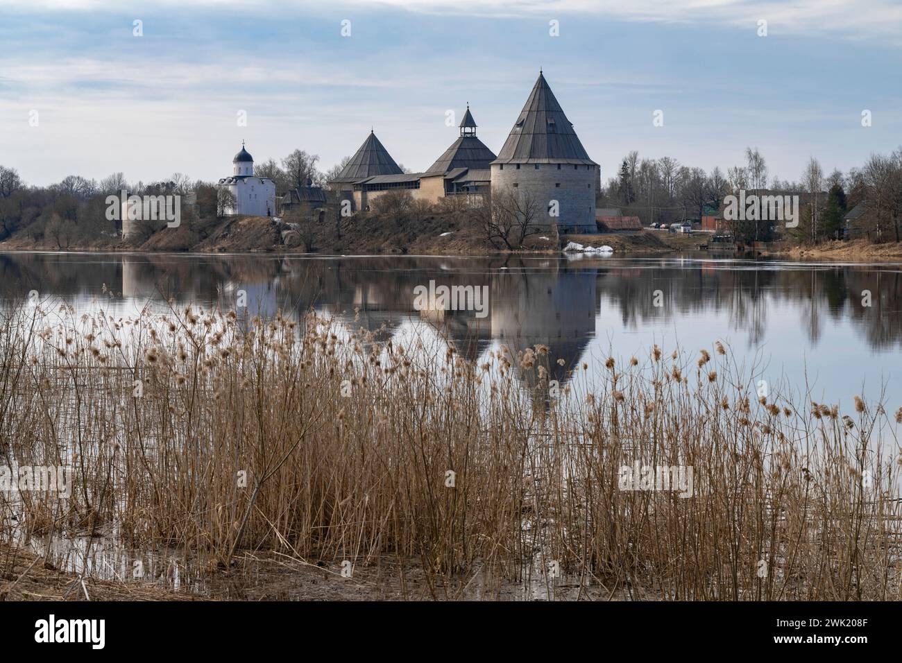 April on the Volkhov river. Landscape with the ancient Staraya Ladoga ...