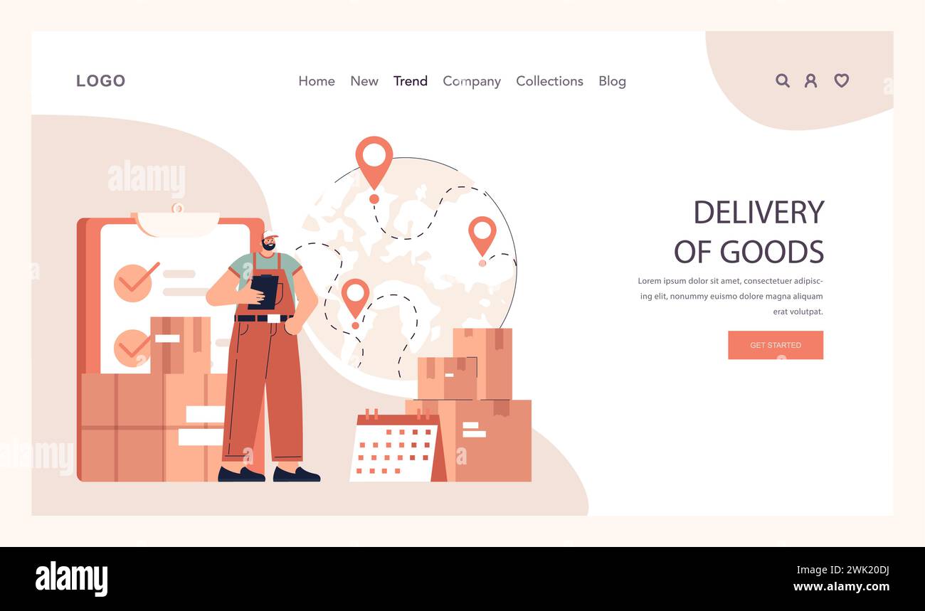 Delivery of goods web banner or landing page set. Warehousing ...