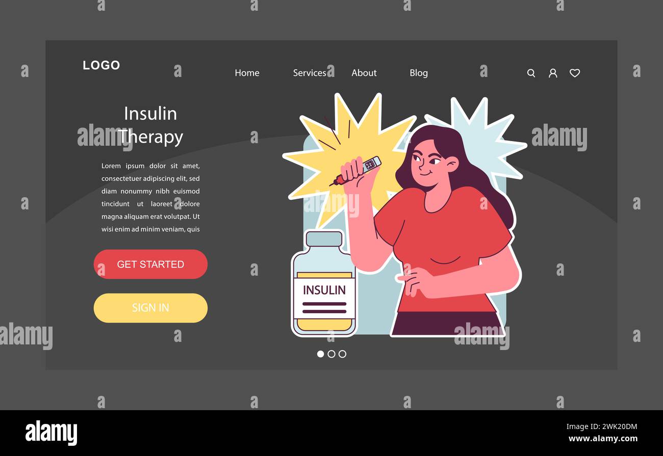 Diabetes web banner or landing page dark or night mode. Measuring sugar ...