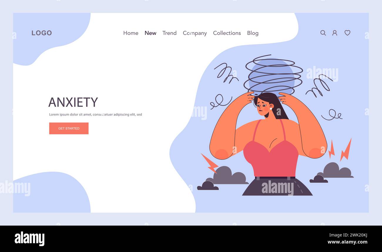 Anxiety web banner or landing page. Character mental health issues ...