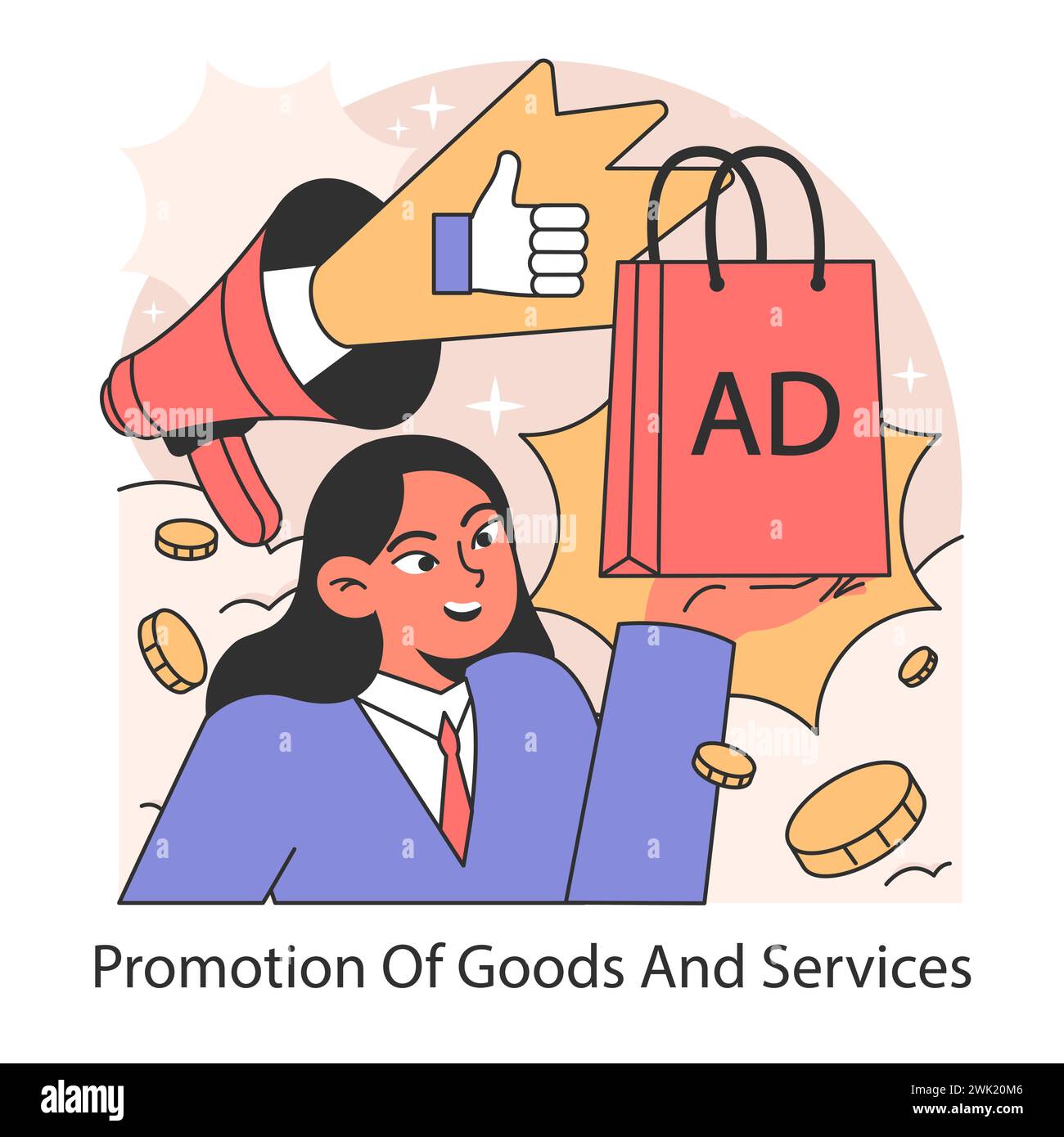 Promotion of goods and services concept. A marketer approves ad impact ...