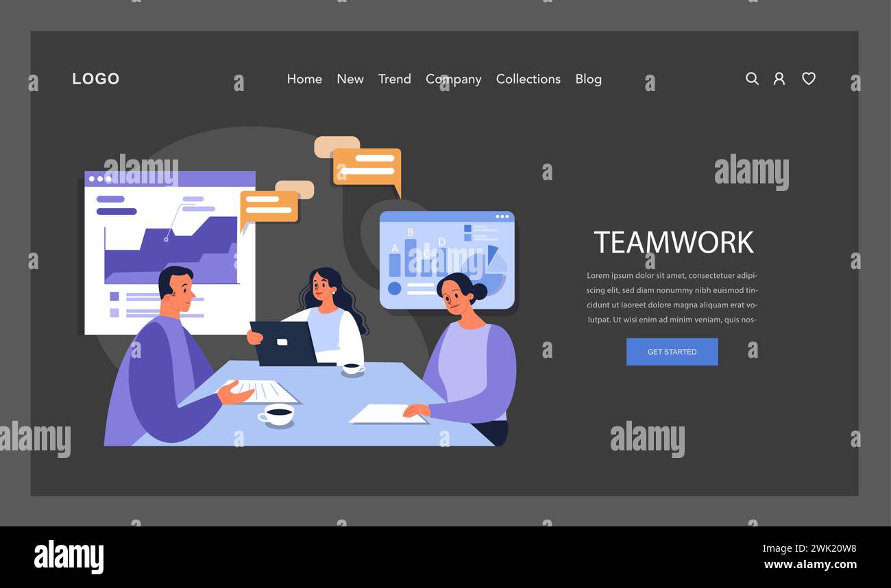 Teamwork concept. Engaged colleagues collaborating on digital projects ...