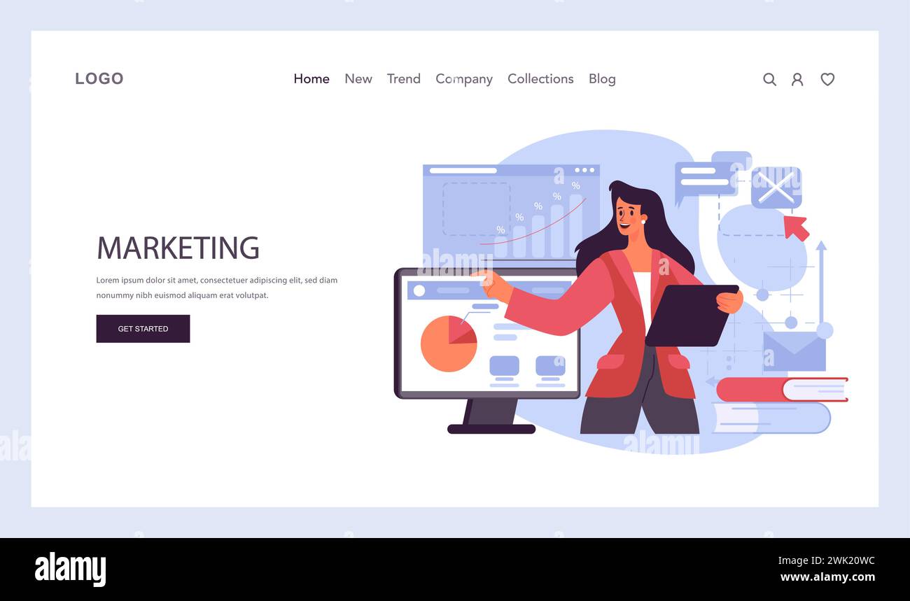 Digital Marketing concept. A confident marketer analyzes data and ...