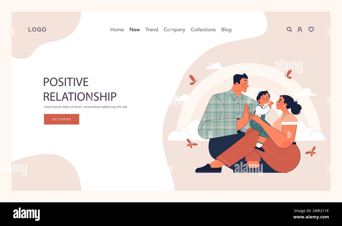 Positive relationships web banner or landing page. Loving family ...
