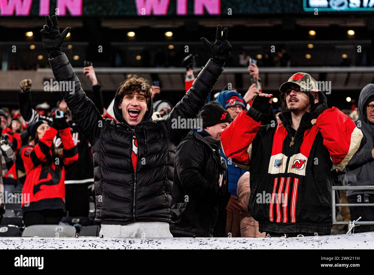 New Jersey Devils fans celebrate the team's victory in an NHL Stadium ...