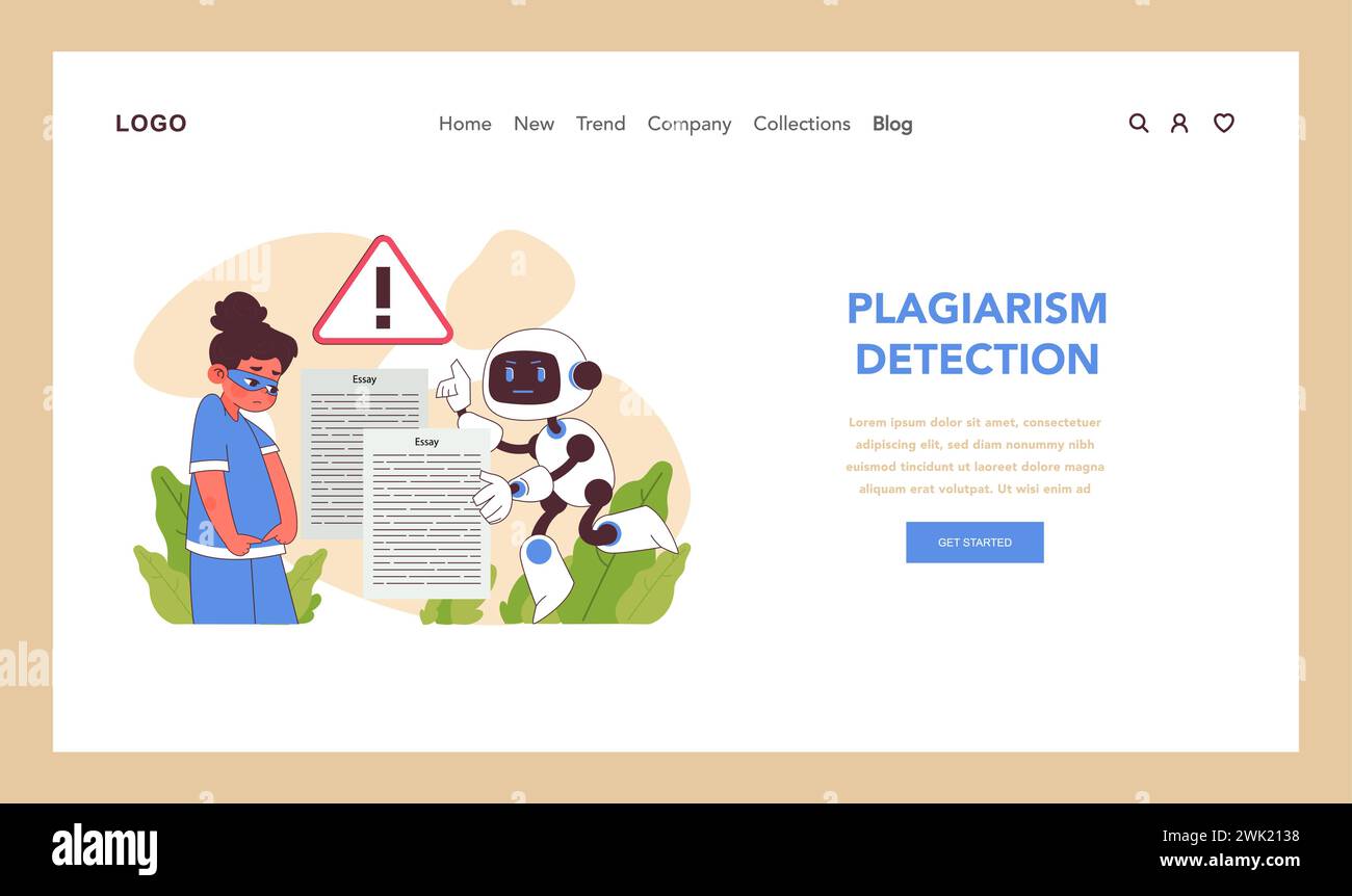 AI in education detecting plagiarism. A robot points out duplication in ...