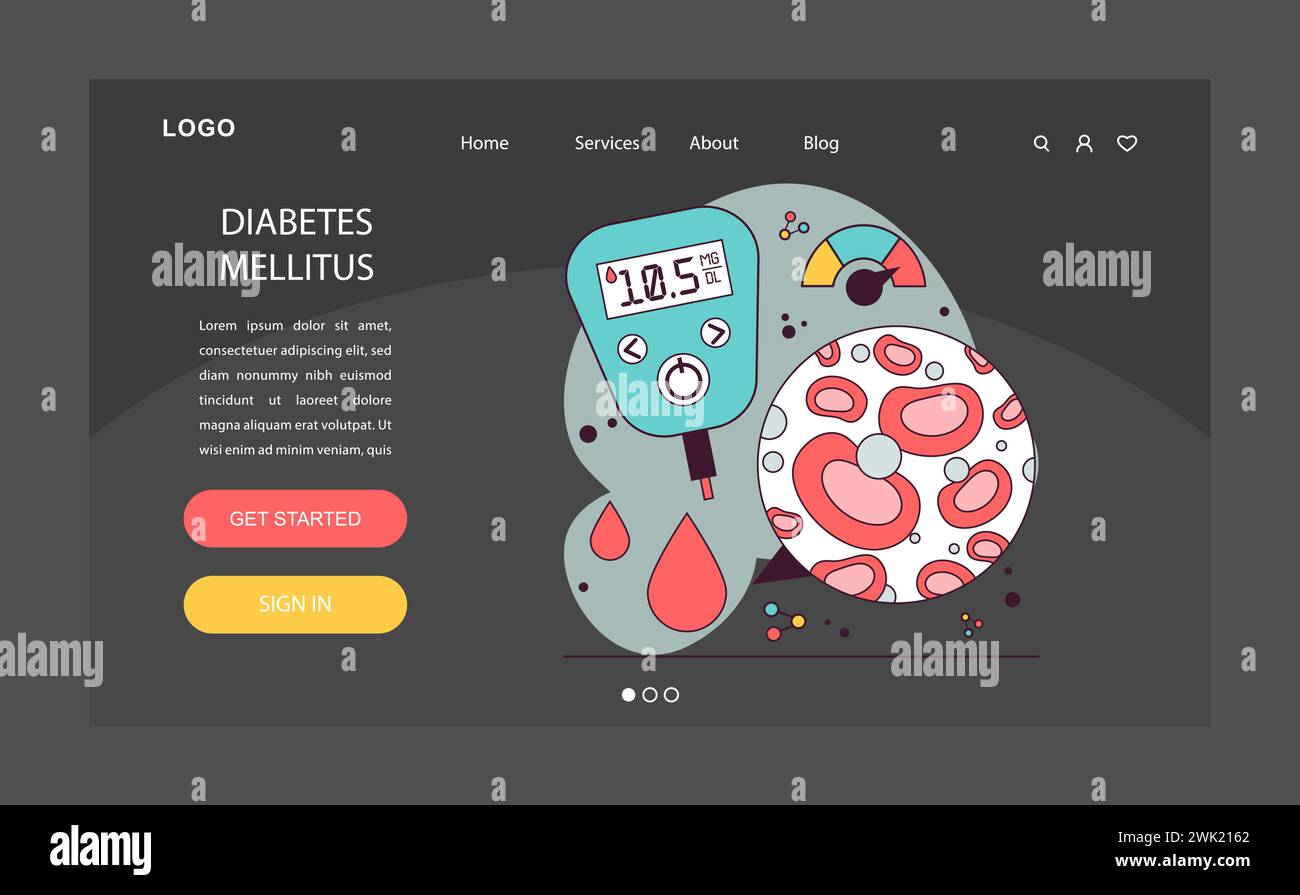 Endocrine system disease night or dark mode web banner or landing page ...
