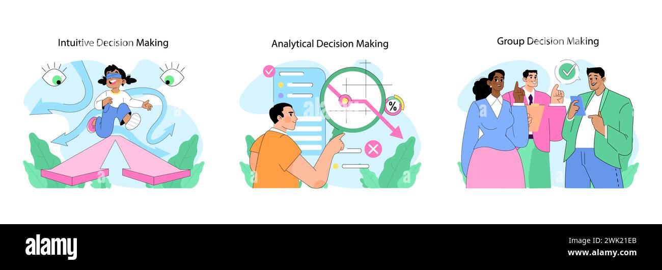 Decision making set. Intuitive, analytical, and group strategies in problem solving. Diverse men ...