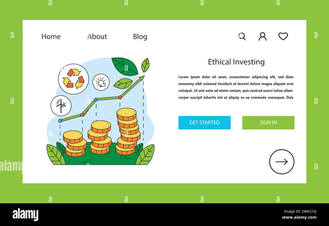 Ethical Investing concept. Visualization of financial growth aligned with environmental ...
