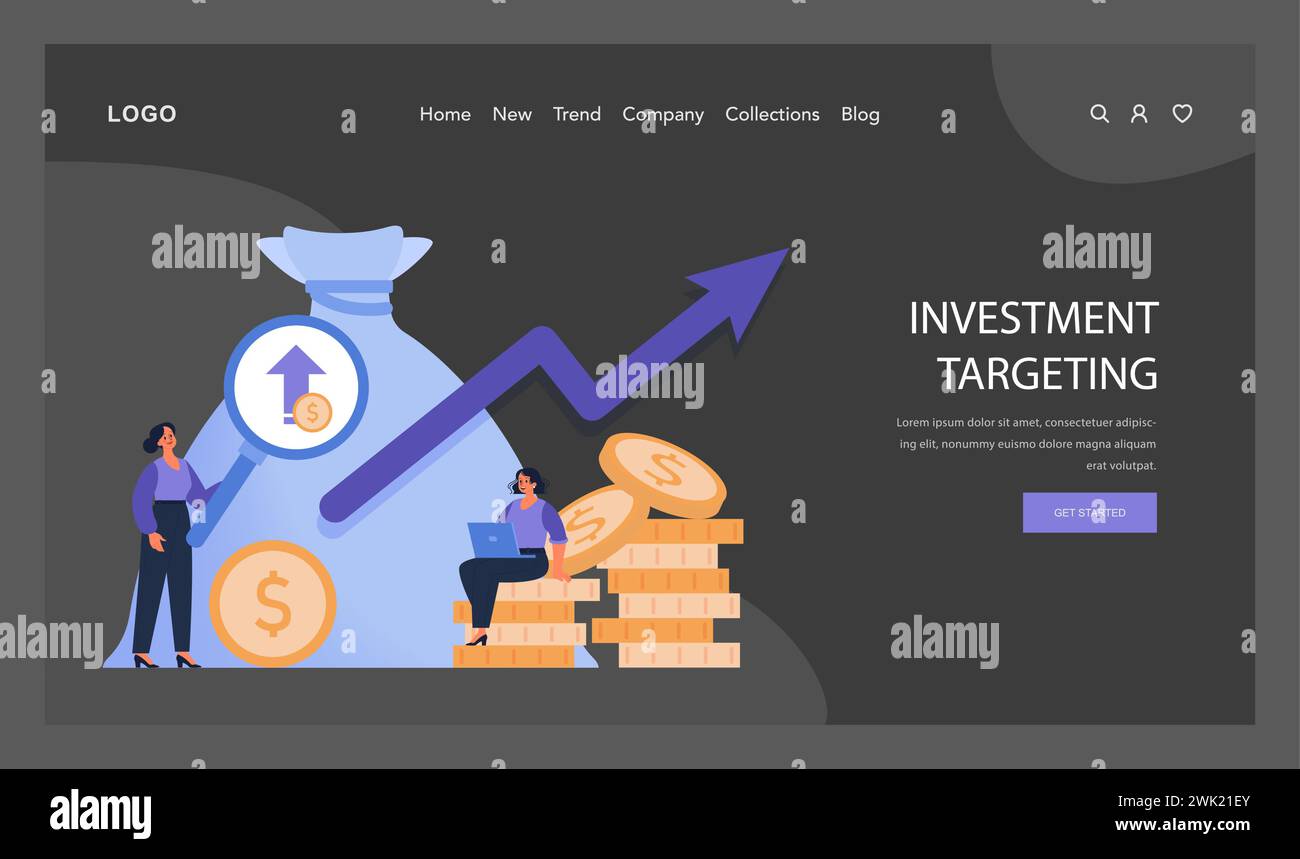 Investment Focus dark or night mode web, landing. Strategic financial ...