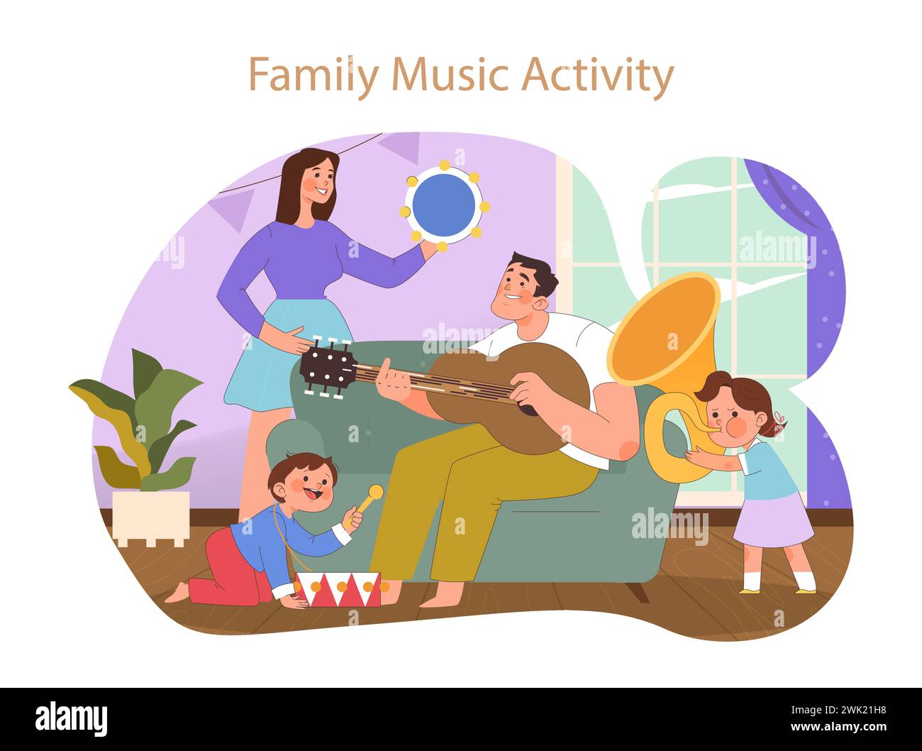 Family Music Activity concept. Harmonious home scene with a family ...