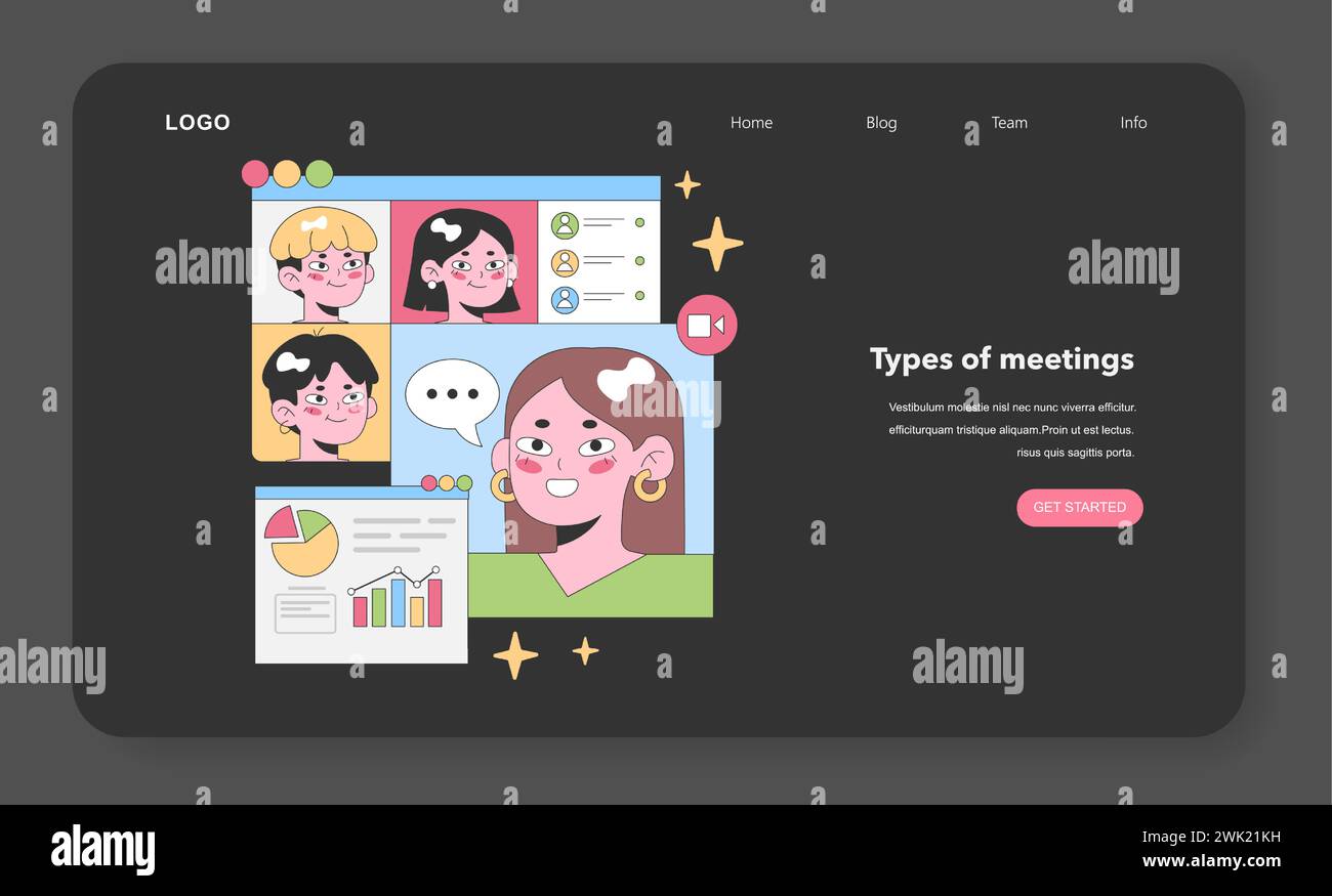 Virtual meeting interface showcasing diverse team members with colorful ...